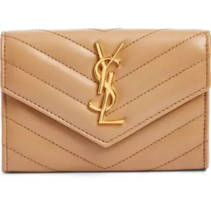 Saint Laurent Small Matelassé Leather Envelope Wallet - Natural Tan