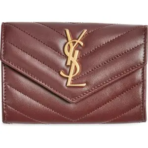 Saint Laurent Small Matelassé Leather Envelope Wallet - Rouge Cabernet