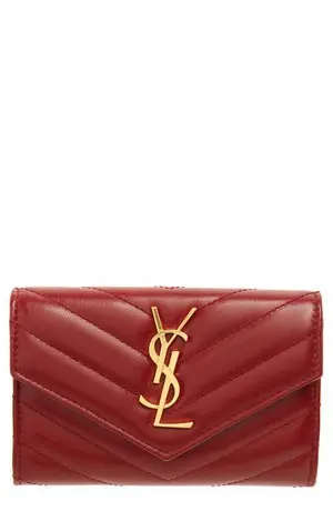 Saint Laurent Small Matelassé Leather Envelope Wallet Rouge Opium