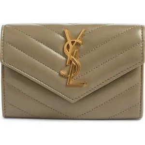 Saint Laurent Small Matelassé Leather Envelope Wallet - Strong Moss