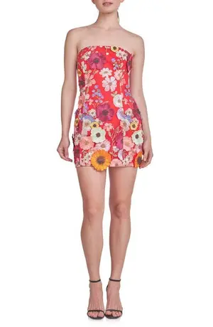 Endless Rose Floral Embroidered Strapless Sheath Dress - Red