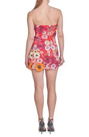 Endless Rose Floral Embroidered Strapless Sheath Dress - Red