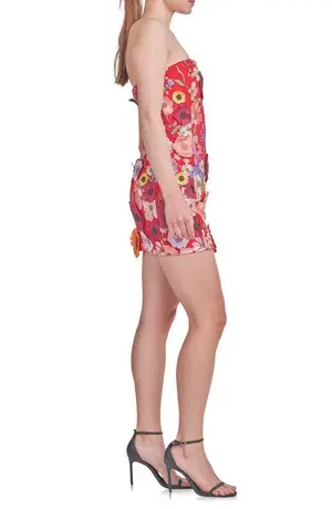 Endless Rose Floral Embroidered Strapless Sheath Dress - Red