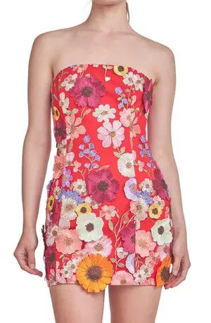 Endless Rose Floral Embroidered Strapless Sheath Dress - Red