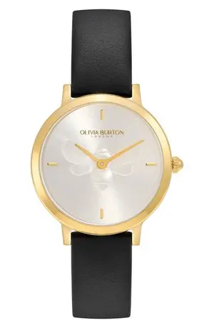 OLIVIA BURTON Signature Bees Leather Strap Watch - White