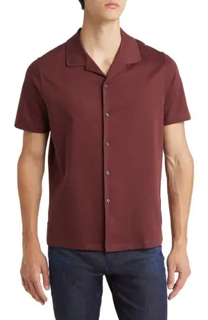 BOSS Powell Solid Short Sleeve Cotton Button-up Shirt - Dark Red