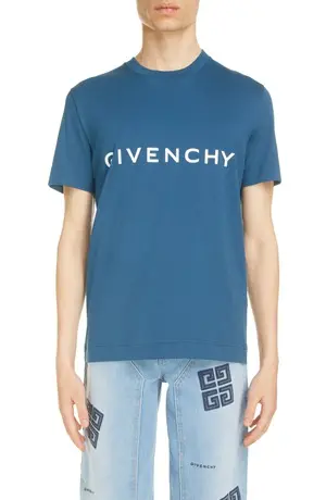 Givenchy Logo Slim Fit Cotton T-shirt Petrol Blue
