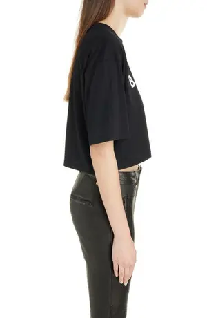 Balmain Logo Crop Cotton T-shirt - Eab Black/white