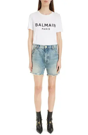 Balmain Logo Crop Cotton T-shirt - Gab White/black