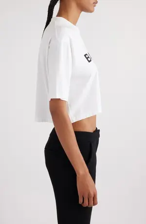 Balmain Logo Crop Cotton T-shirt - Gab White/black