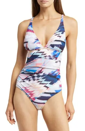 CHANGE OF SCENERY Change Of Scenery Niki Ruched One-piece Swimsuit Mosaic Print
