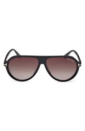 TOM FORD TOM FORD 60MM Gradient Pilot Sunglasses Shiny Black / Gradient Smoke
