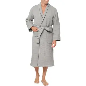 BOLL & BRANCH Organic Cotton Waffle Robe - Pewter/stone