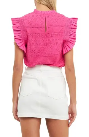 English Factory Embroidered Ruffle Blouse