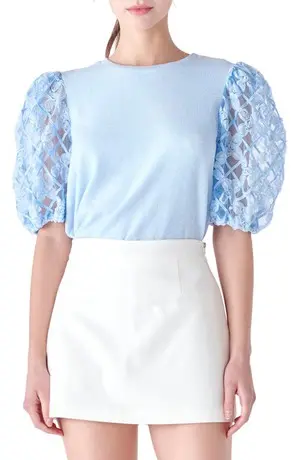 English Factory Mixed Media Blouse - Powder Blue