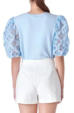 English Factory Mixed Media Blouse - Powder Blue