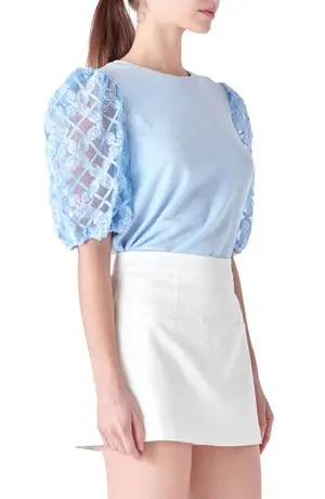English Factory Mixed Media Blouse - Powder Blue