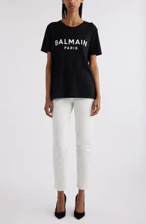 Balmain Cotton Logo Graphic T-shirt - Eab Black/white