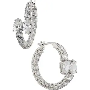 Nadri Emerald Isle Cubic Zirconia Hoop Earrings - Rhodium