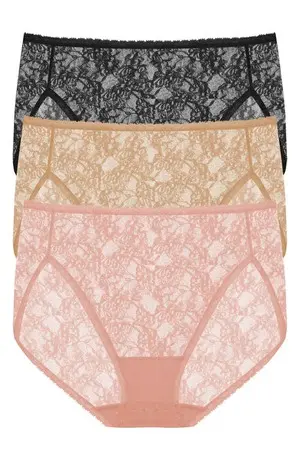 Natori Bliss Allure Lace 3-pack French Cut Briefs - Black/cream/rose