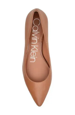 Calvin Klein Gabrianna Kitten Heel Pumps - Medium Brown Leather
