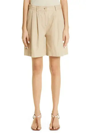TOTEME Double Pleat Organic Cotton Twill Shorts