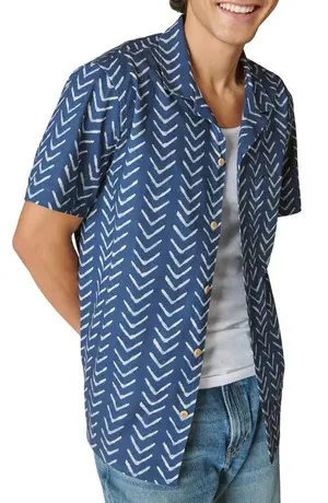 Lucky Brand Short Sleeve Button-up Camp Shirt Indigo Print