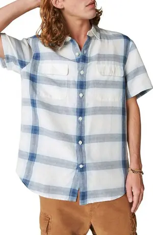 Lucky Brand Plaid Notch Collar Button-up Shirt - Blue