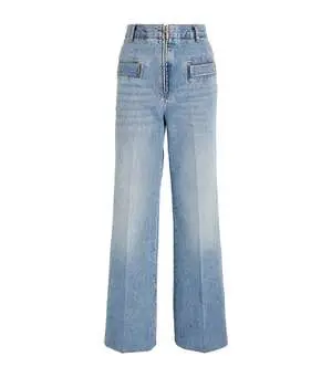 Sandro Zip Wide-leg High-rise Jeans - Blue