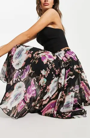 Asos Pleated Floral Skirt