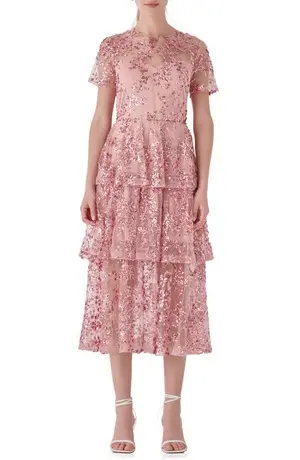 Endless Rose Sequin Embroidered Tiered Dress