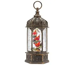 MELROSE Led Snow Globe Lantern W Cardinal Bird Branch 13h - One-color