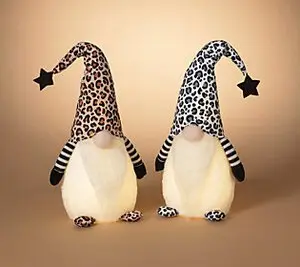 GERSON INTERNATIONAL Set Of 2 Lighted Leopard Print Gnome Figurines Gerson Co - One-color