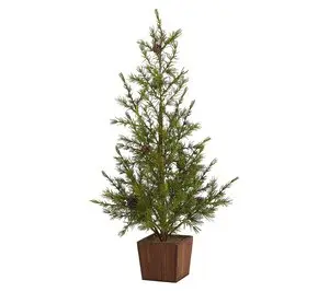 NEARLY NATURAL 28-in Alpine Christmas Tree In W Od Planter - One-color