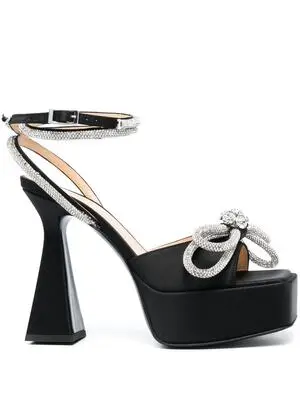 Mach & Mach Double Bow Square Toe Satin Platform Sandals - Black
