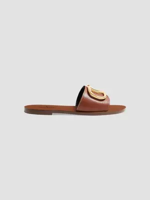 Valentino Garavani Vlogo Signature Slide Sandal In Grainy Cowhide With Accessory - Tan