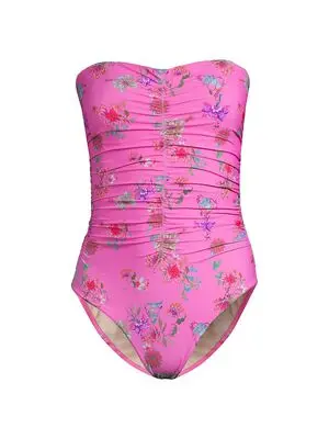 PQ SWIM Women's Floral-Printed Ruched One-Piece Swimsuit - Garden Pink  - Garden Pink