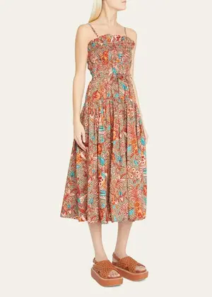 Ulla Johnson Lisbet Pleated Cotton Poplin Midi Dress - Primrose