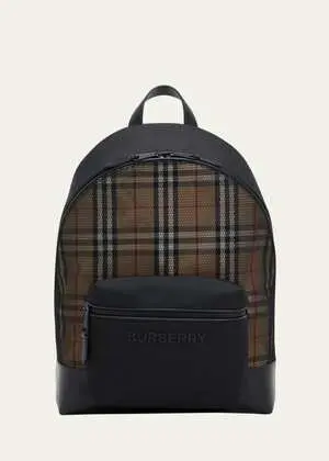 Burberry Men's Check And Mesh Backpack - Archive Beige