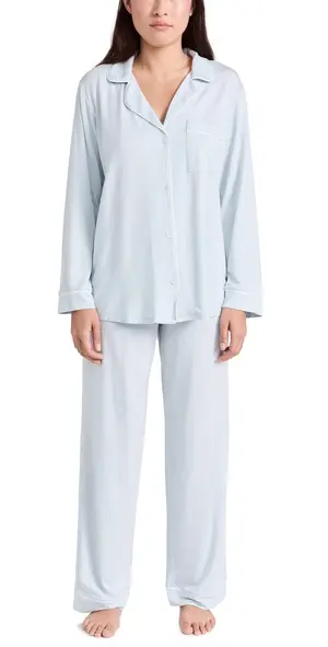 Eberjey Gisele Modal Long Pajama Set Ice Blue/ Ivory