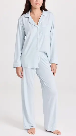 Eberjey Gisele Modal Long Pajama Set - Ice Blue/ Ivory