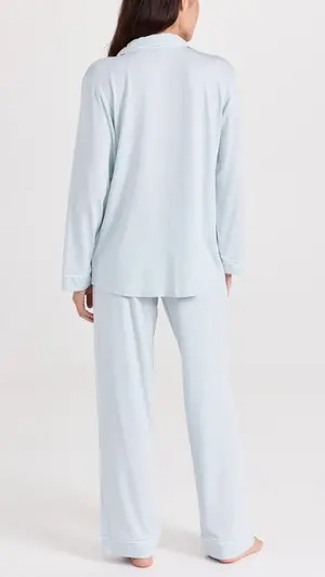 Eberjey Gisele Modal Long Pajama Set - Ice Blue/ Ivory