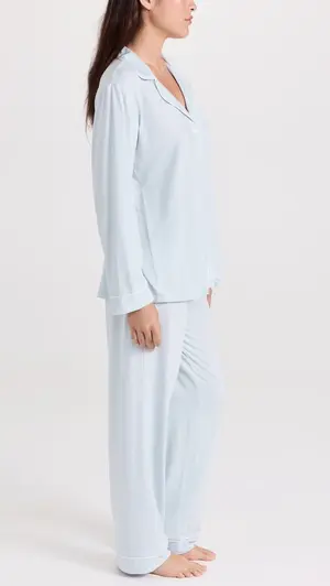 Eberjey Gisele Modal Long Pajama Set - Ice Blue/ Ivory