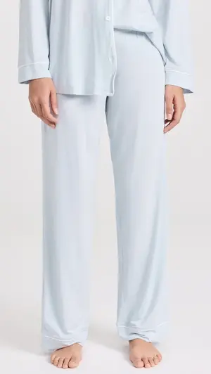 Eberjey Gisele Modal Long Pajama Set - Ice Blue/ Ivory