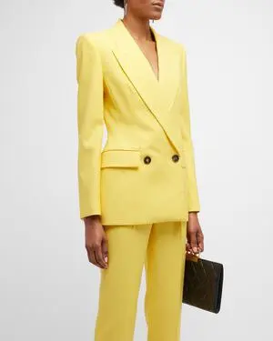 Alexander McQueen Crepe Double-breasted Blazer Jacket - Mustard