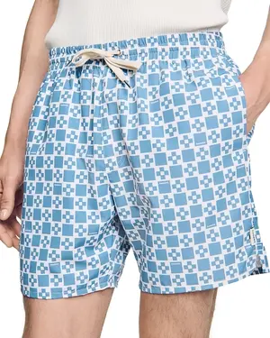 Sandro Square Print Drawstring Swim Shorts Blue Sky