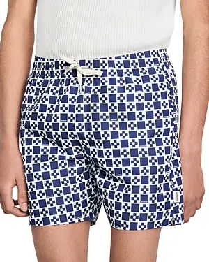 Sandro Square Print Drawstring Swim Shorts Square Cross Navy