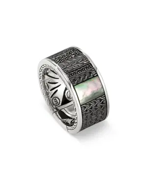 John Hardy Black Rhodium Plated Sterling Silver Classic Chain Multi Stone Band