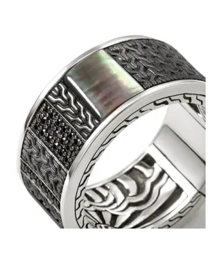 John Hardy Black Rhodium Plated Sterling Silver Classic Chain Multi Stone Band