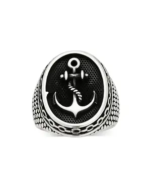 MILANESI AND CO Sterling Oxidized Anchor Signet Ring - Silver